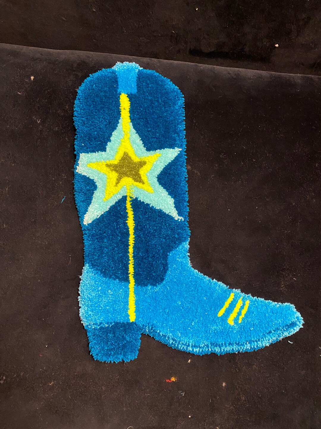 Blue Star Cowboy Boot Hand Tufted Rug Tapestry - Etsy
