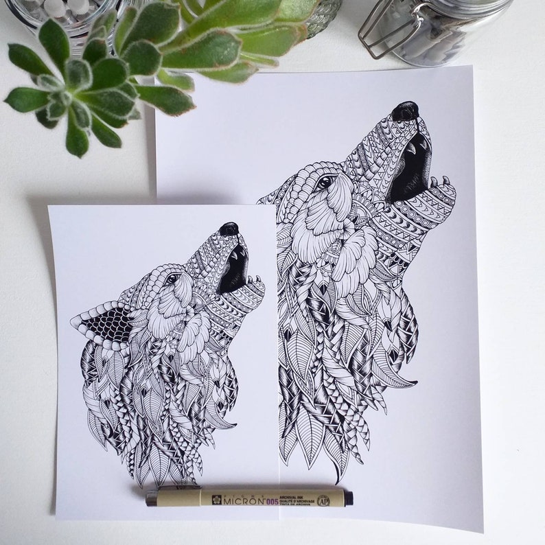 Zentangle Wolf Art Print Animal Mandala Illustration - Etsy
