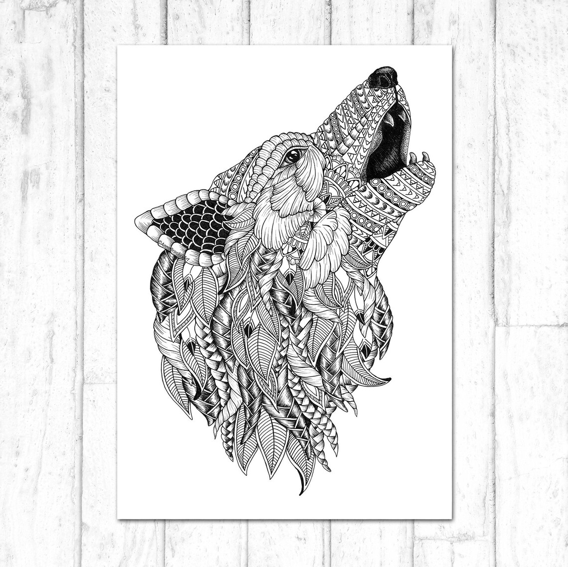 Zentangle Wolf Art Print Animal Mandala illustration | Etsy