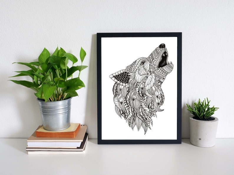 Zentangle Wolf Art Print Animal Mandala Illustration - Etsy