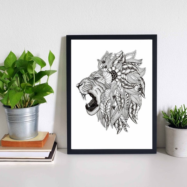 Zentangle Lion - Etsy