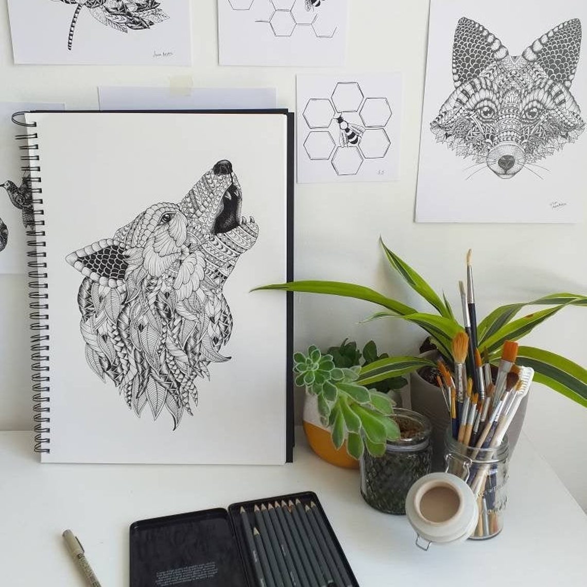 Zentangle Wolf Art Print Animal Mandala Illustration - Etsy