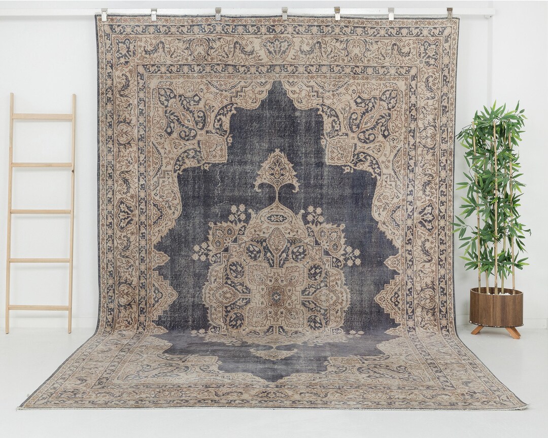 Antique Navy Blue Persian Rug 8x12, Vintage Turkish Rug 8x12, Large ...