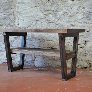 Hallway Shoe Rack Bench, Trapezoid Steel Frame and Solid Reclaimed Wood ...