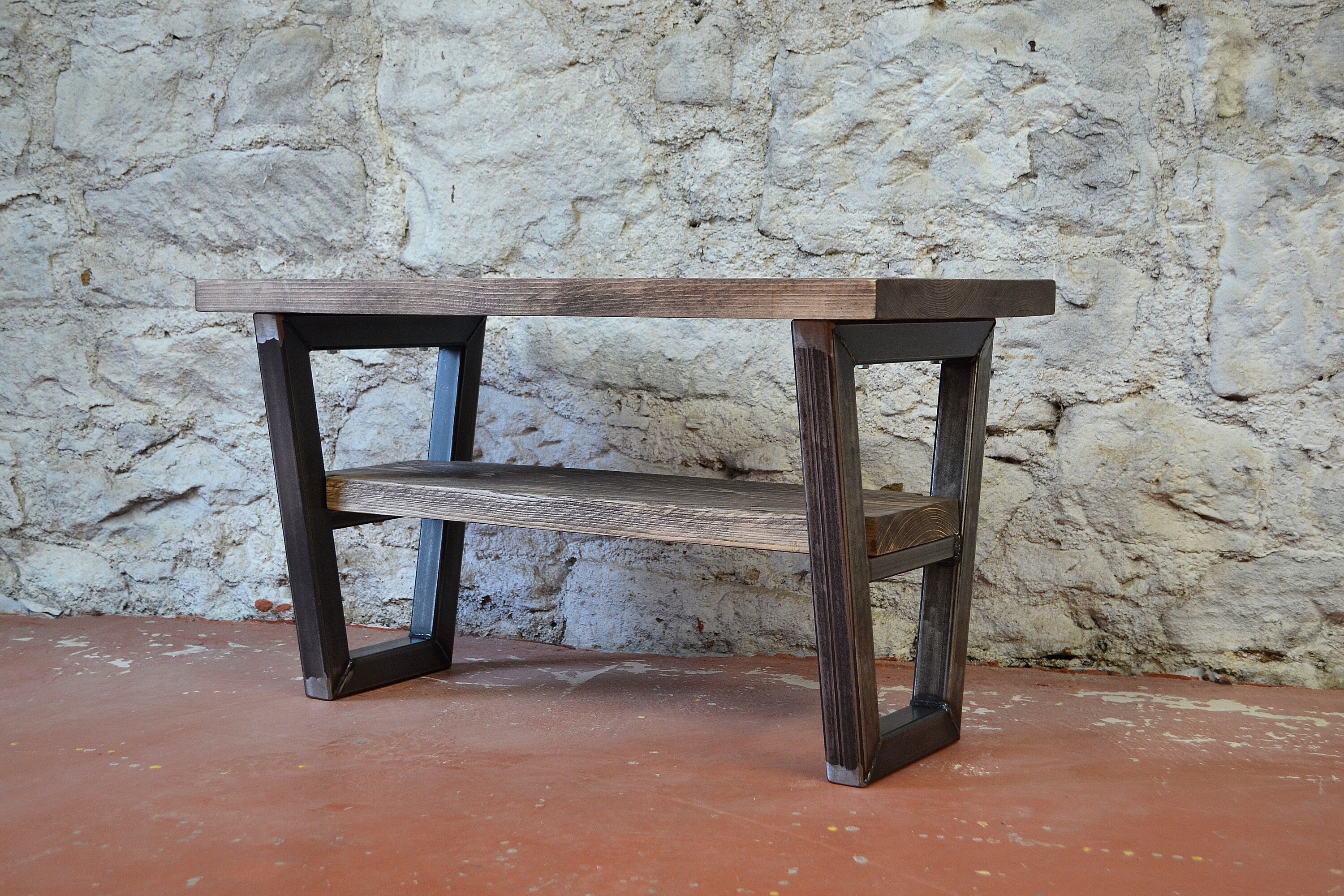 Hallway Shoe Rack Bench Trapezoid Steel Frame and Solid - Etsy UK