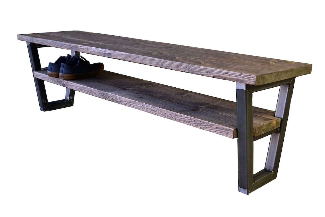 Hallway Shoe Rack Bench Trapezoid Steel Frame and Solid - Etsy UK