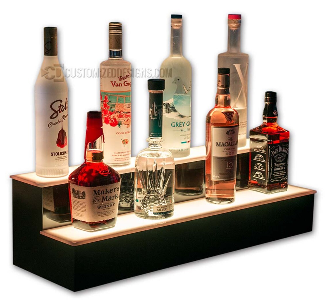 2 Step 30" Wide Liquor Bottle Display Steps With LED Lighting - Etsy
