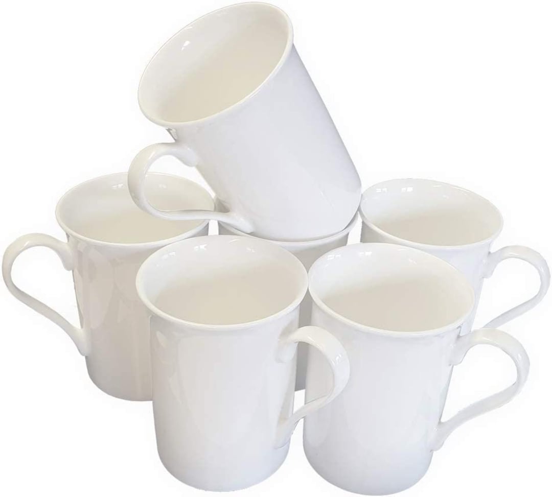 Set of 6 Fine Bone China Mugs Gift Boxed Glossy White Cups - Etsy UK
