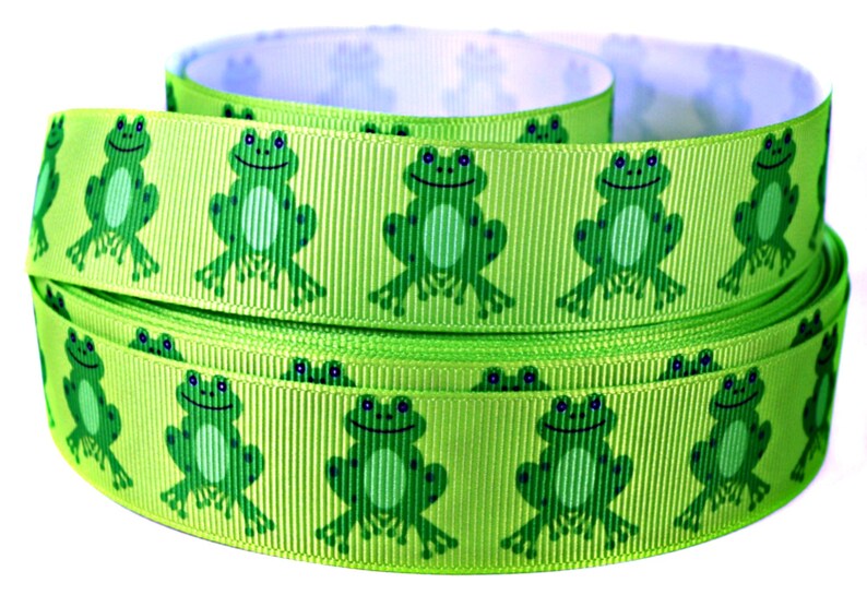 1 Frog Ribbon Frog Grosgrain Happy Frogs Printed | Etsy