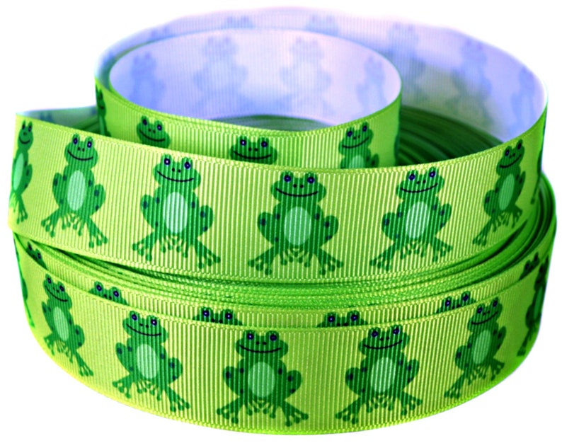 1 Frog Ribbon Frog Grosgrain Happy Frogs Printed | Etsy