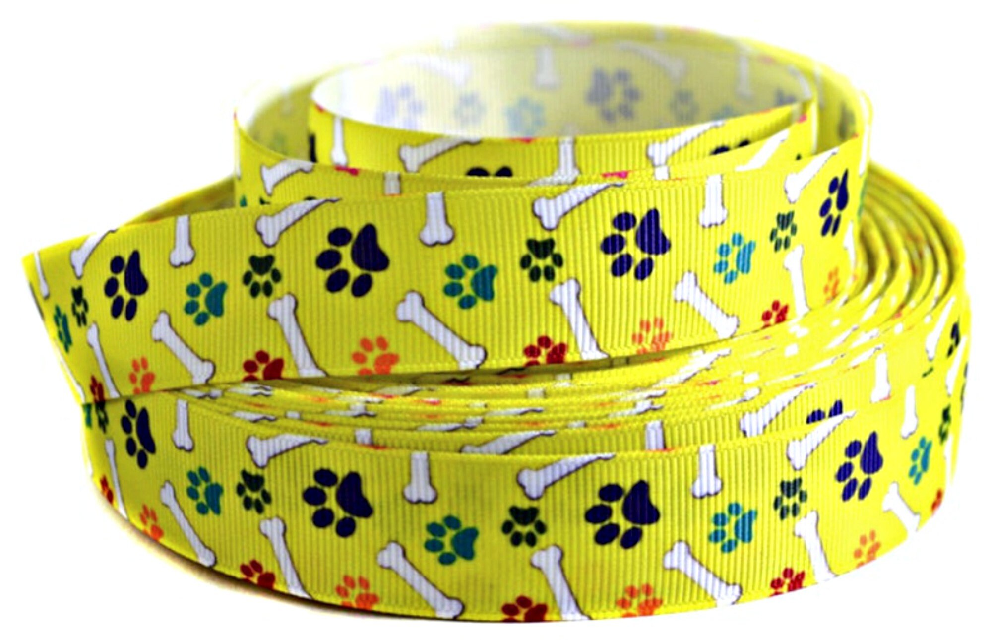 7/8 Yellow Paw Print Ribbon Dog Bone Ribbon Printed | Etsy