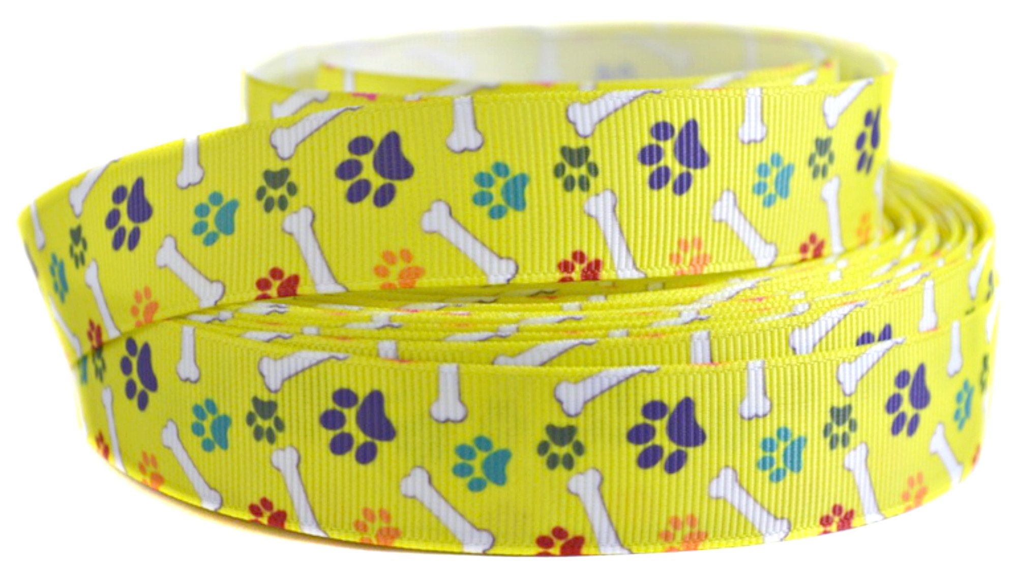7/8 Yellow Paw Print Ribbon Dog Bone Ribbon Printed | Etsy
