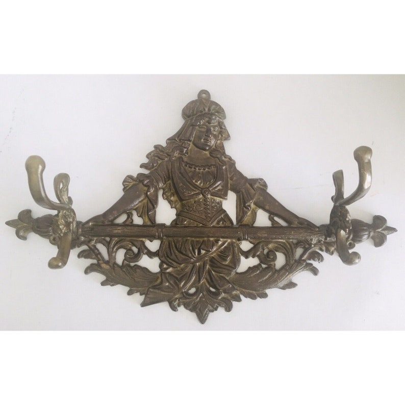 20th Century French Style Maiden Brass Wall Coat Hat Hooks Beautiful ...