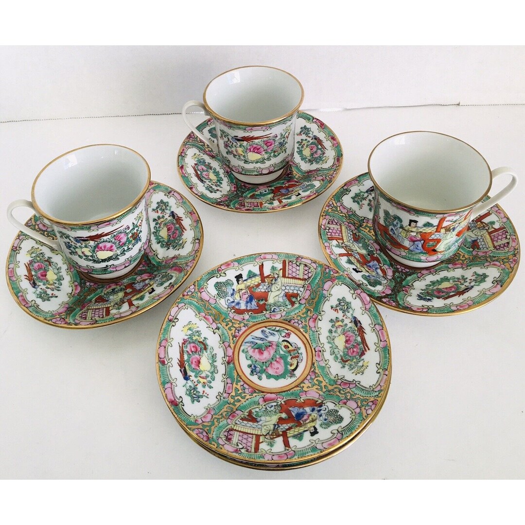 Chinese Canton 3 Cups and 5 Saucers Marked S&A - Etsy