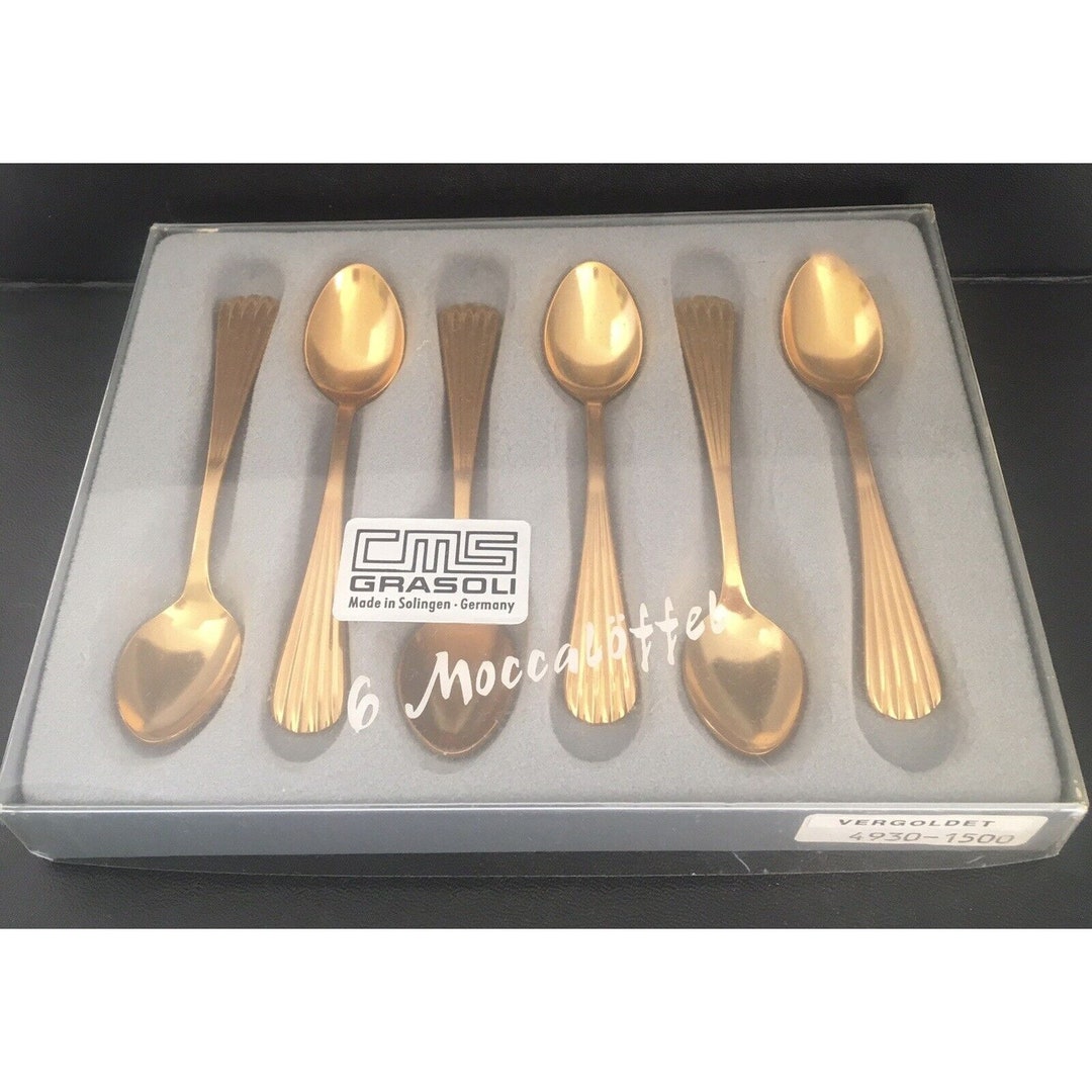 Vintage CMS Grasoli Solingen Germany Box of 6 Demitasse Spoons Gold ...
