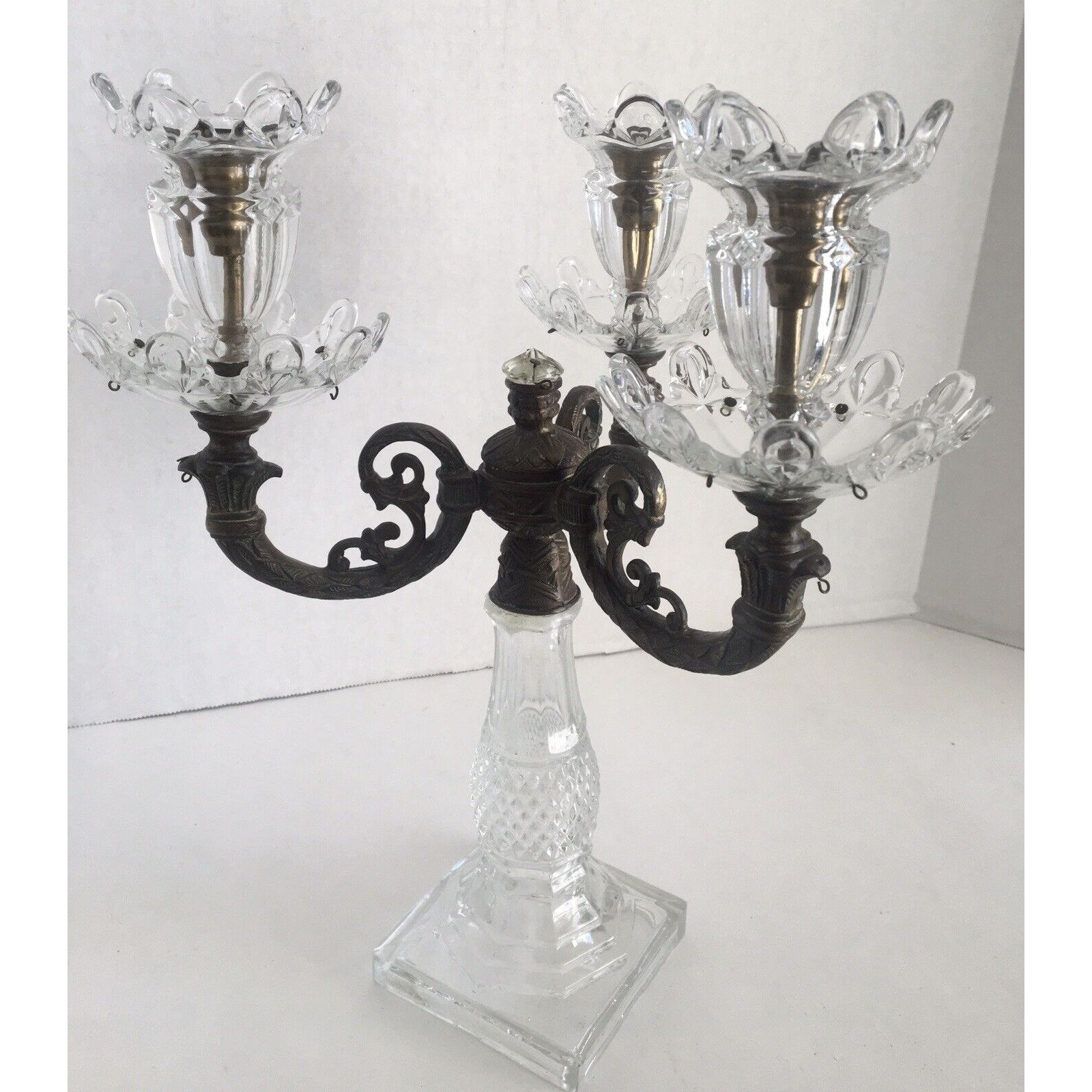 Repurposed Lamp Pieces Create a 3 Arm Candelabra Brass Glass Crystal - Etsy