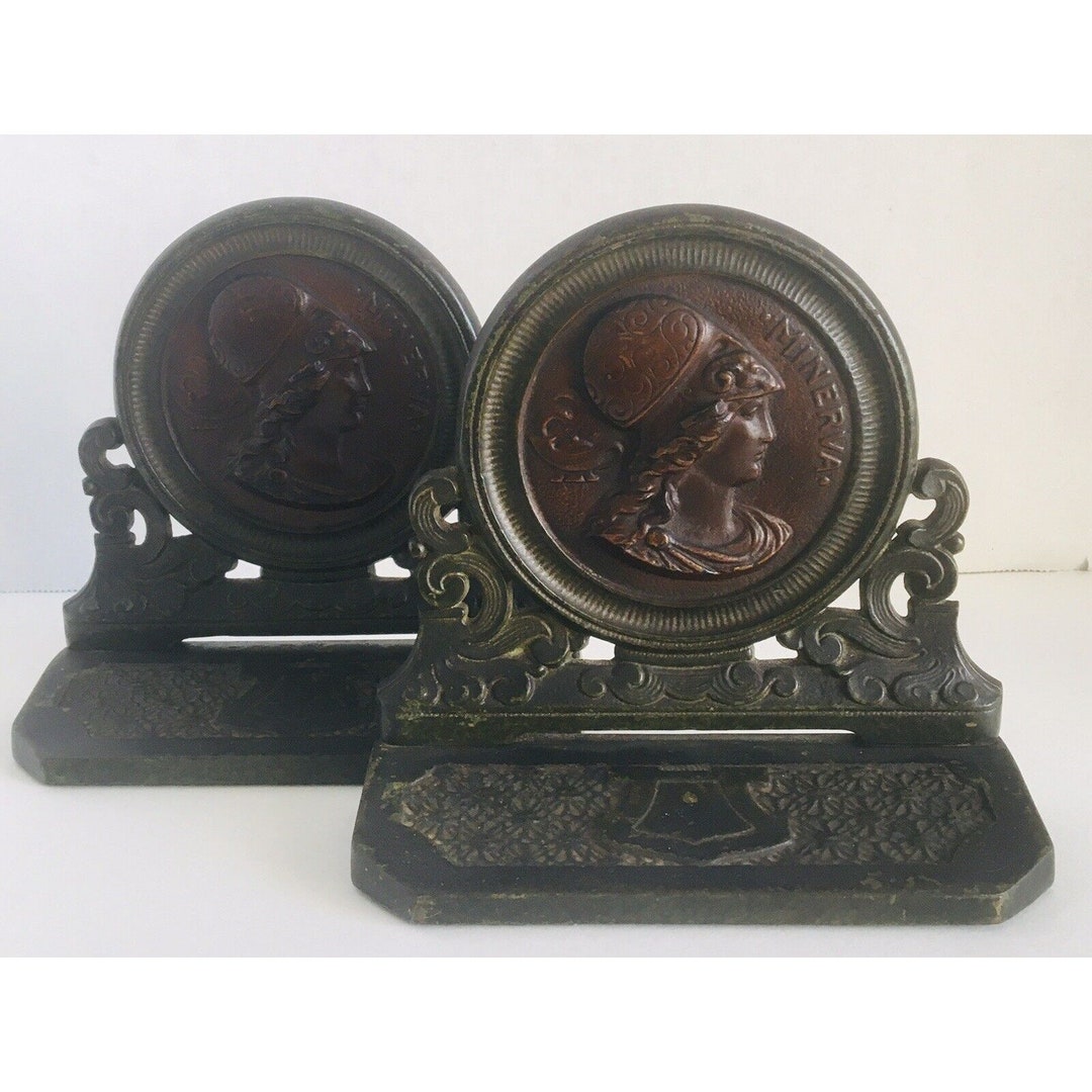 Antique H L Judd Cast Iron Bookends Goddess Minerva & Lamp of Knowledge ...