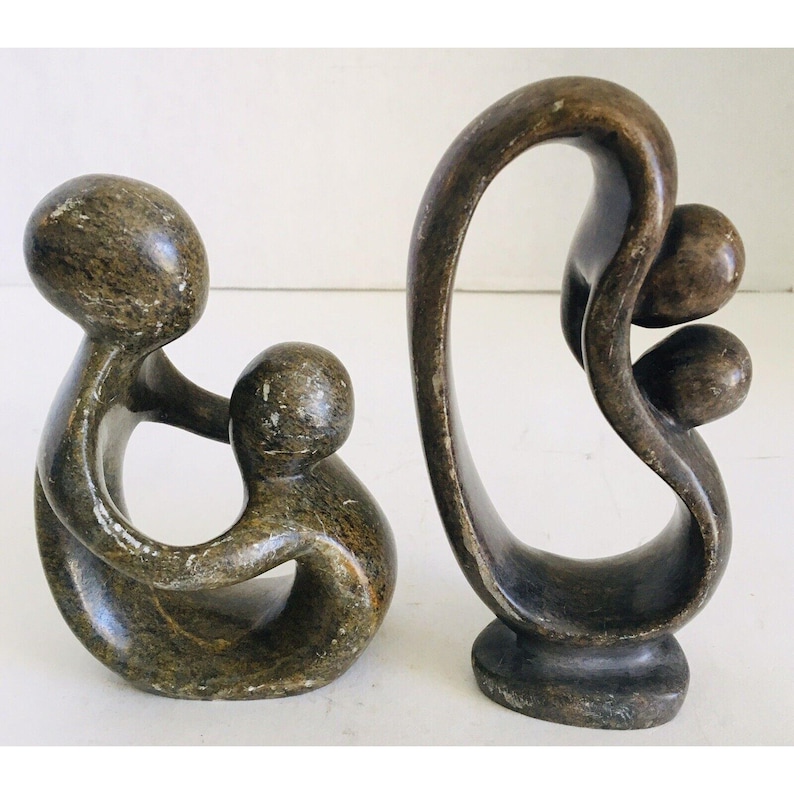 Two Authentic Rapoko Stone Shona Zimbabwe Sculptures Parents Embracing ...