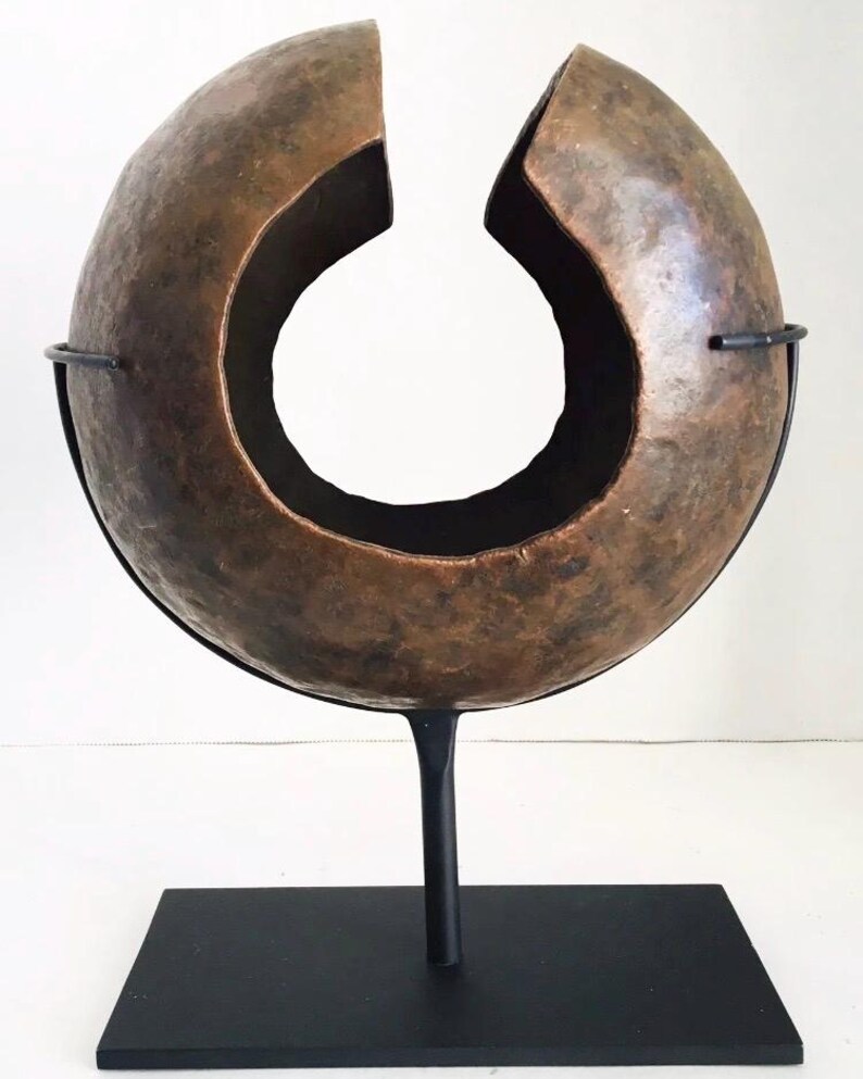 African Mbole Tribe Copper Currency Anklet Sculpture on Display Stand ...