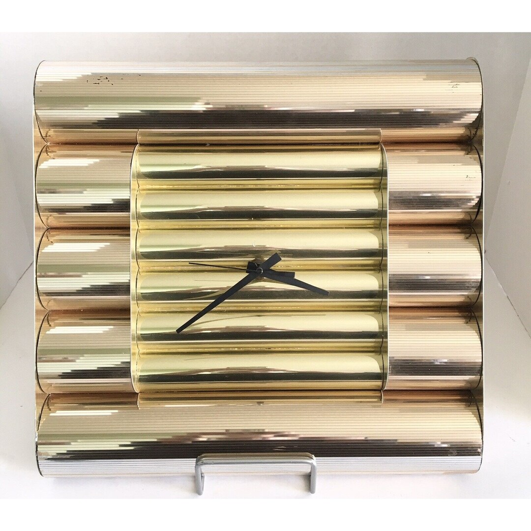 Mid Century Modern Gold Stacked Cylinder Design Quartz Wall Clock 14.5 ...