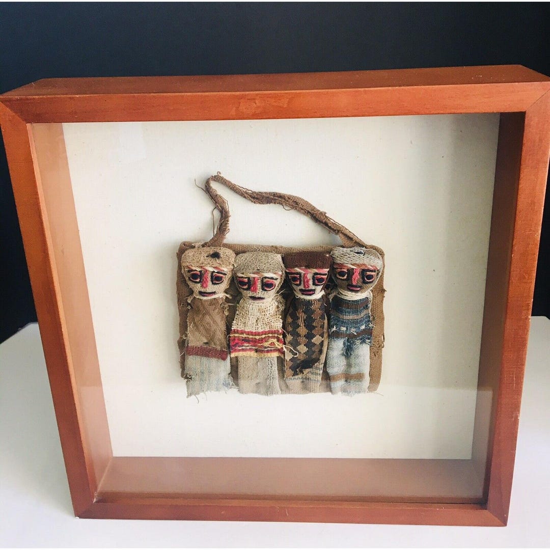 Vintage Peruvian Chancay Burial Dolls Mounted Framed Shadow Box 12.75 ...