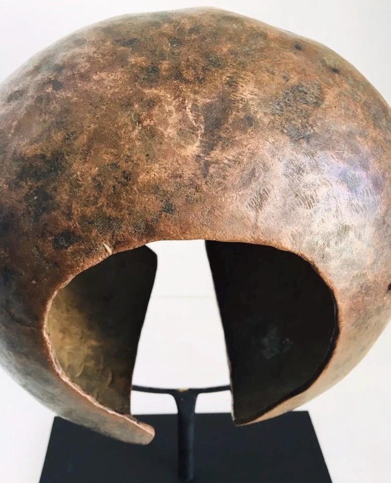 African Mbole Tribe Copper Currency Anklet Sculpture on Display Stand ...
