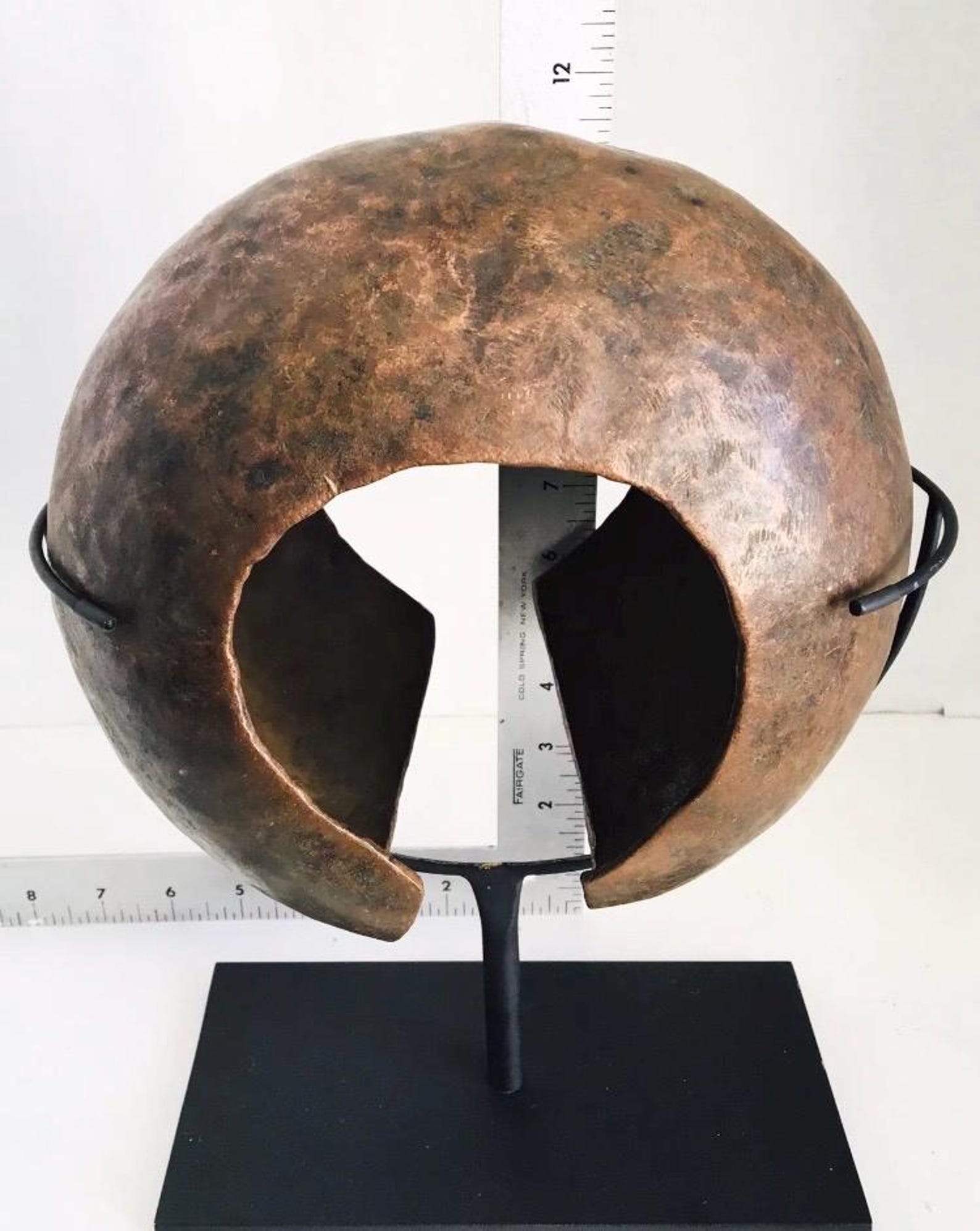 African Mbole Tribe Copper Currency Anklet Sculpture on Display Stand ...