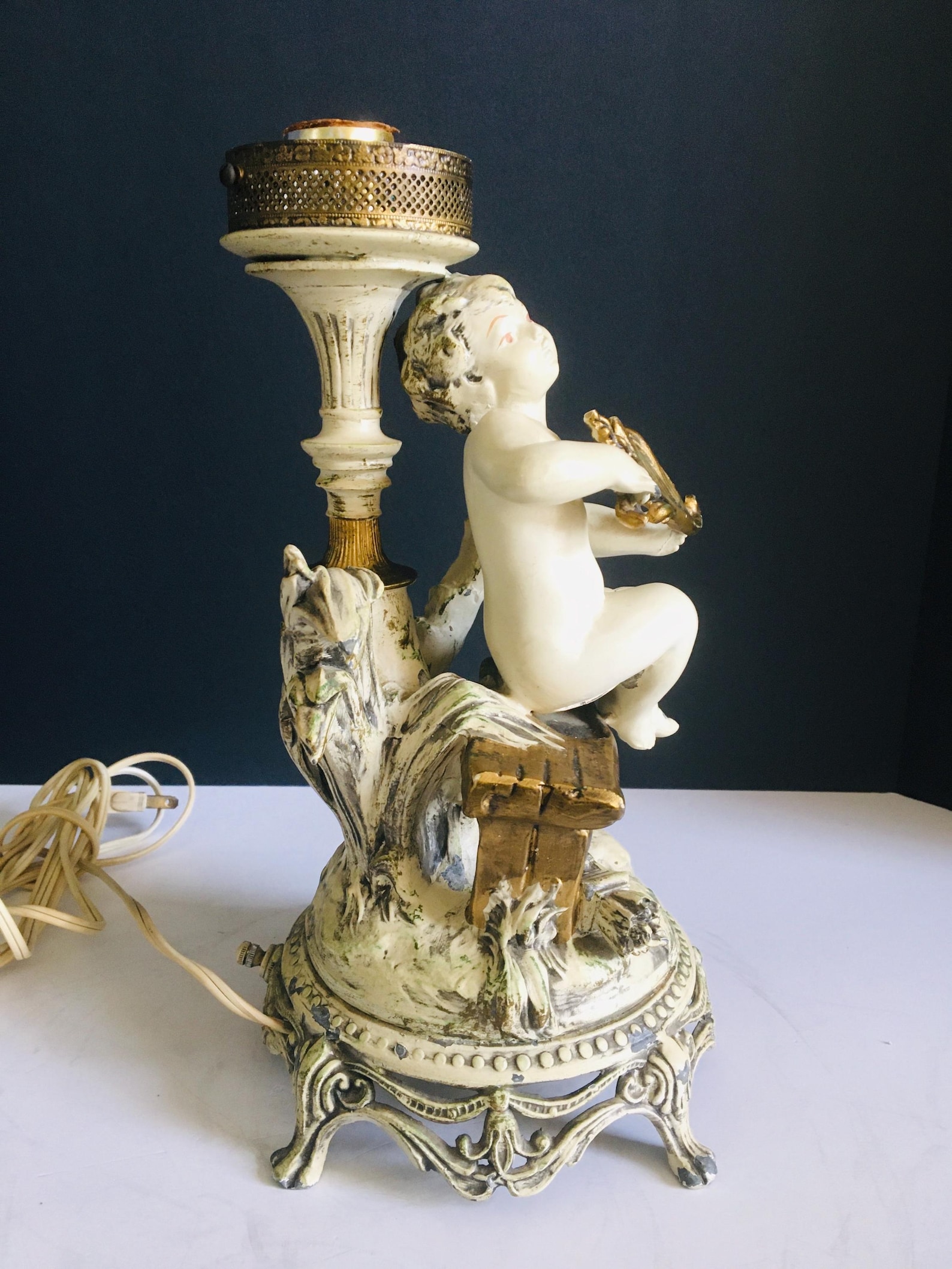 Antique Vintage Auguste Moreau Spelter Cherub Lamp Collection Francaise ...