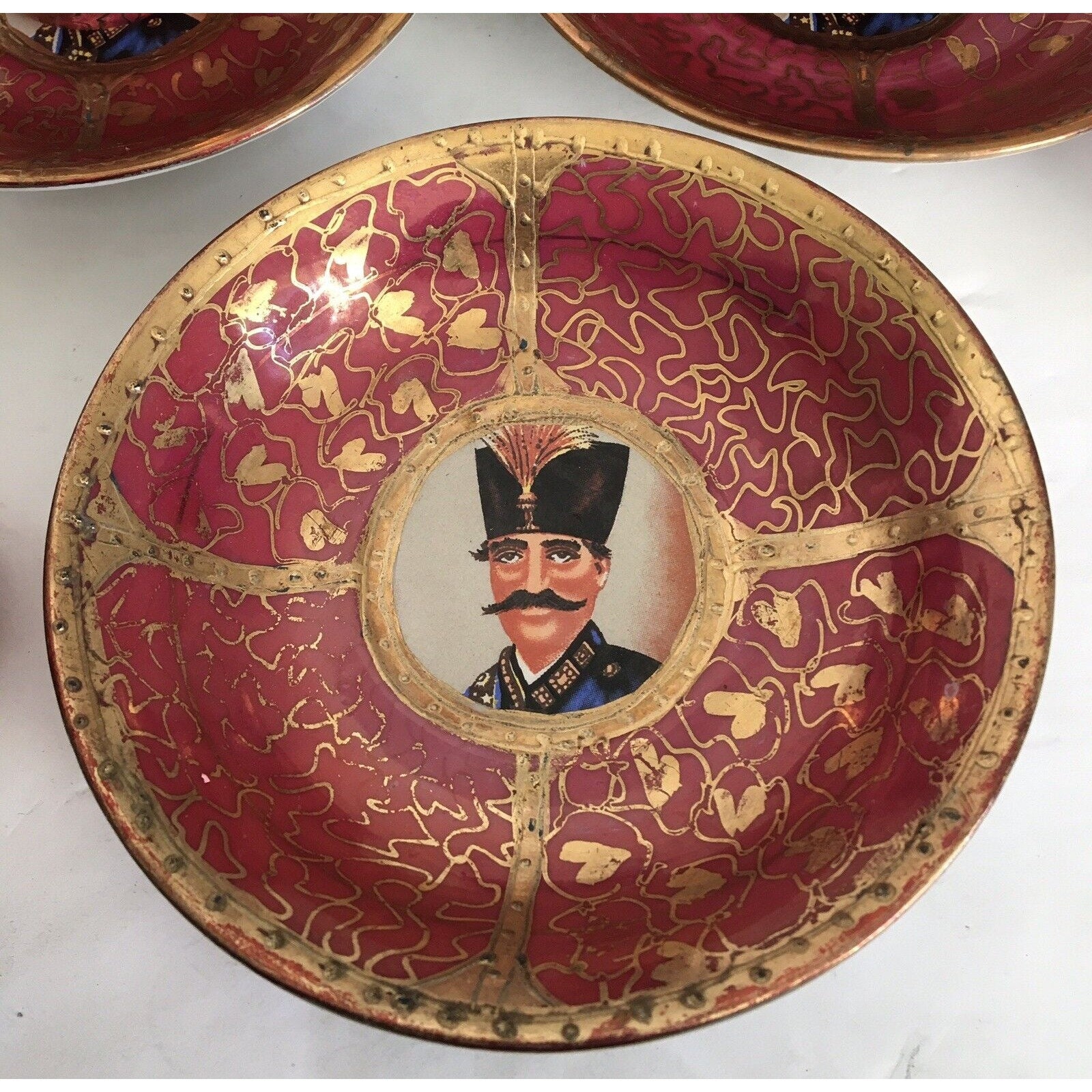 Vintage Persian Qajar Cranberry Color Tea Glasses & Saucers 12 Cups 10 ...