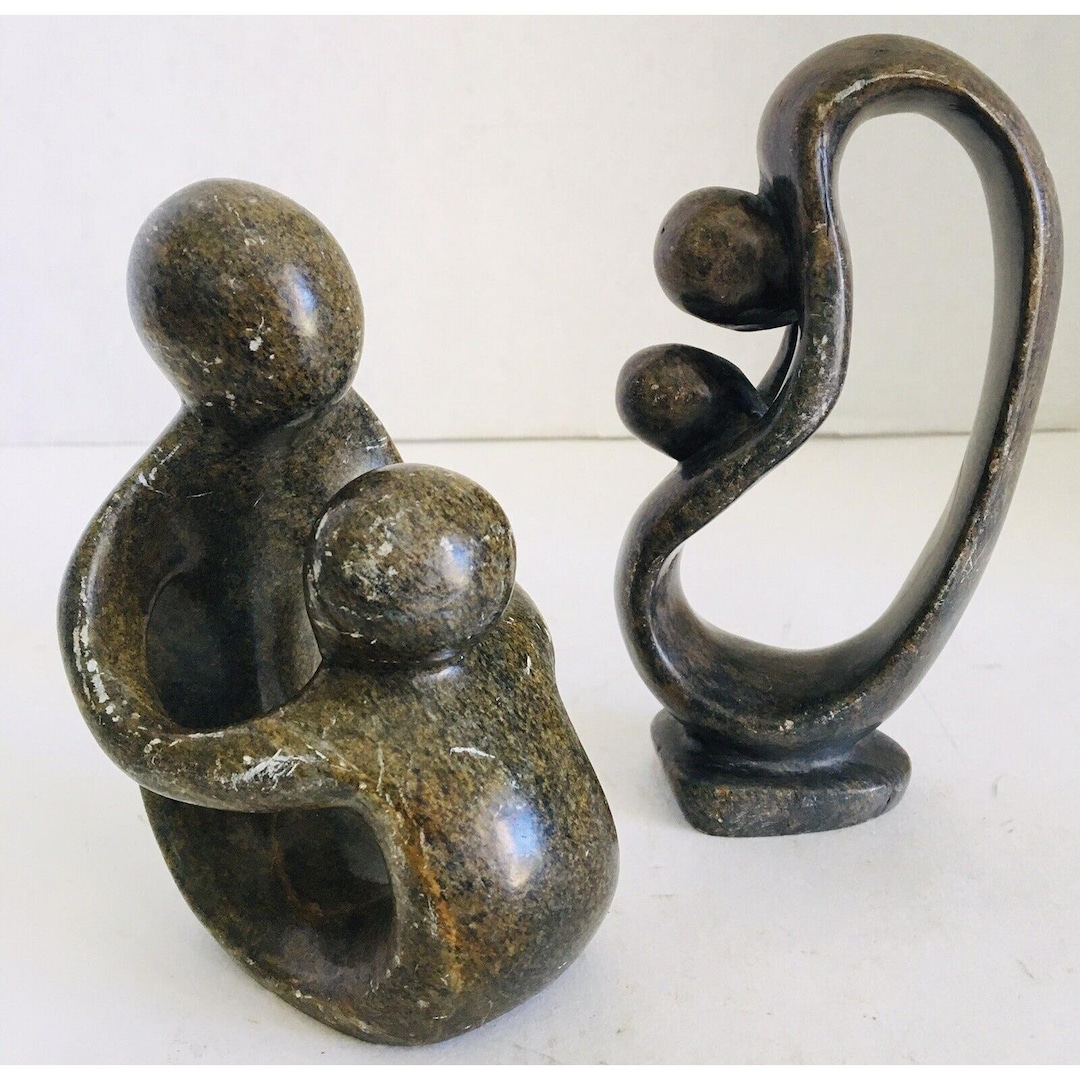 Two Authentic Rapoko Stone Shona Zimbabwe Sculptures Parents Embracing ...