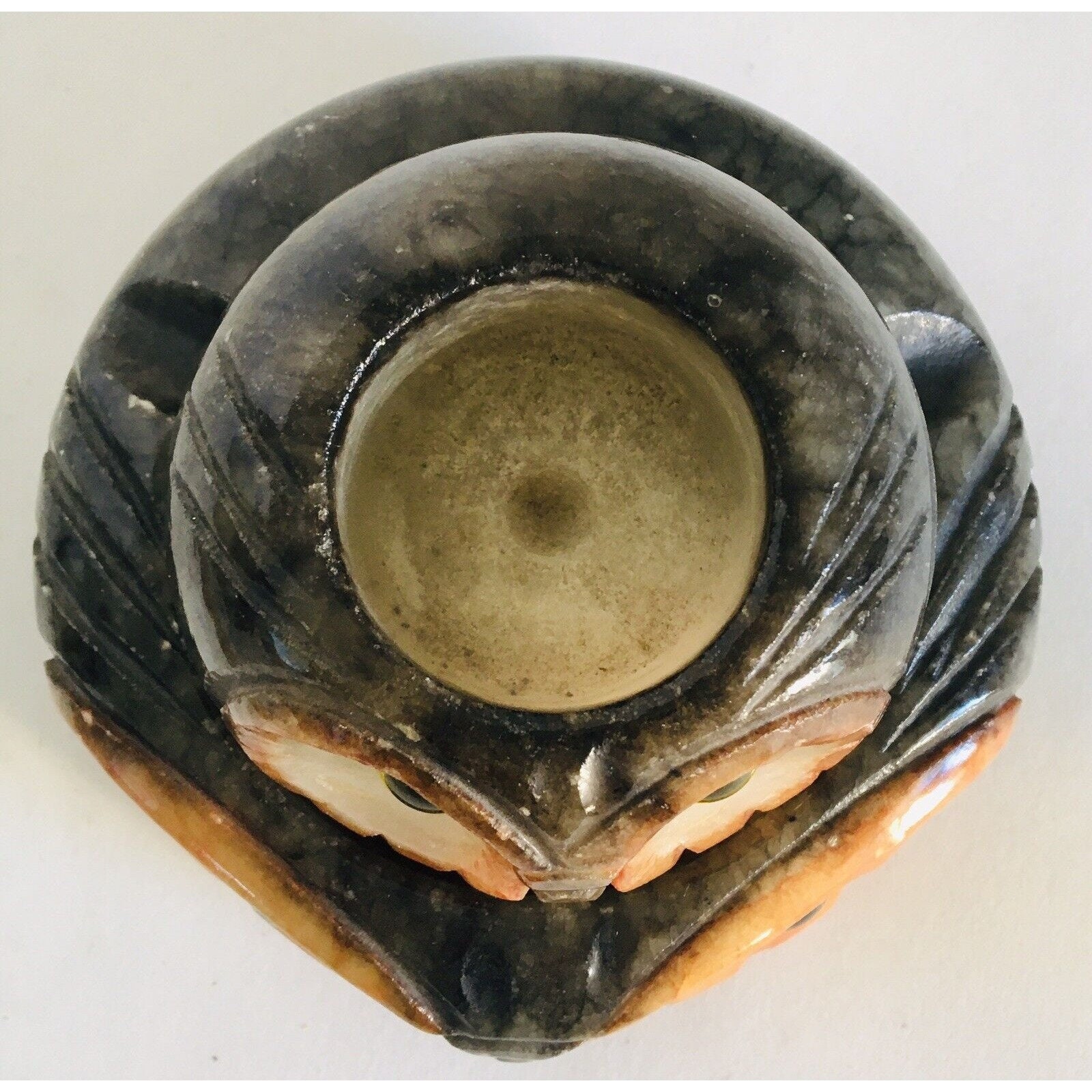 Vintage Alabaster Owl Hand Carved Nesting Tea Light Holder & Ashtray ...