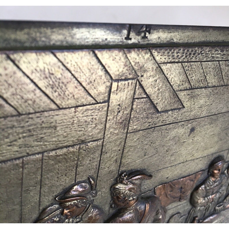 Vintage Art Metal Relief Plaque 1800's Travelers Inn Scene 8.5" X 6.5 ...