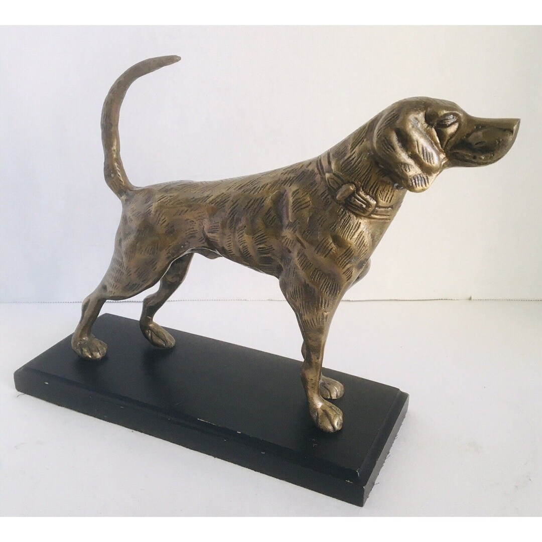 Vintage Bronze Hunting Dog Sculpture Wood Base 9" X 11" - Etsy