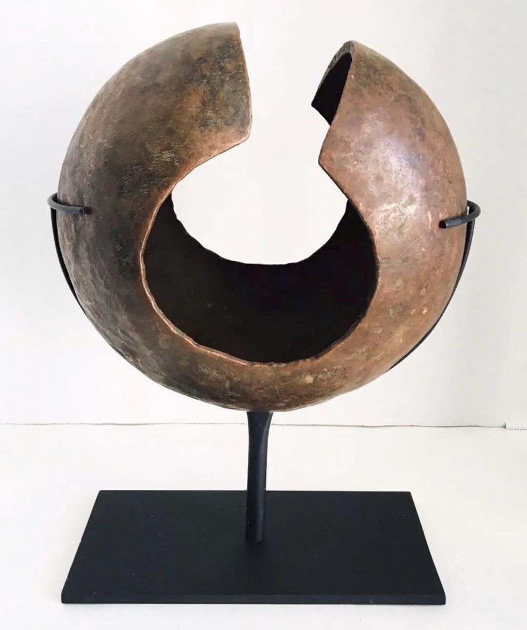 African Mbole Tribe Copper Currency Anklet Sculpture on Display Stand ...