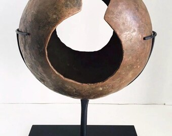 African Mbole Tribe Copper Currancy Anklet Sculpture on Display Stand ...