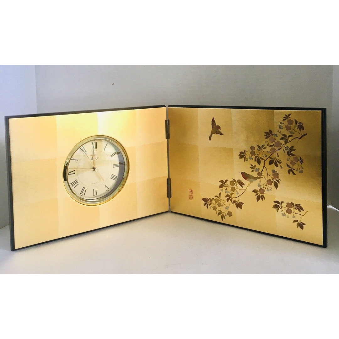 Japanese Folding Table Quartz Clock Hakuichi Gold Leaf Cherry Blossom ...