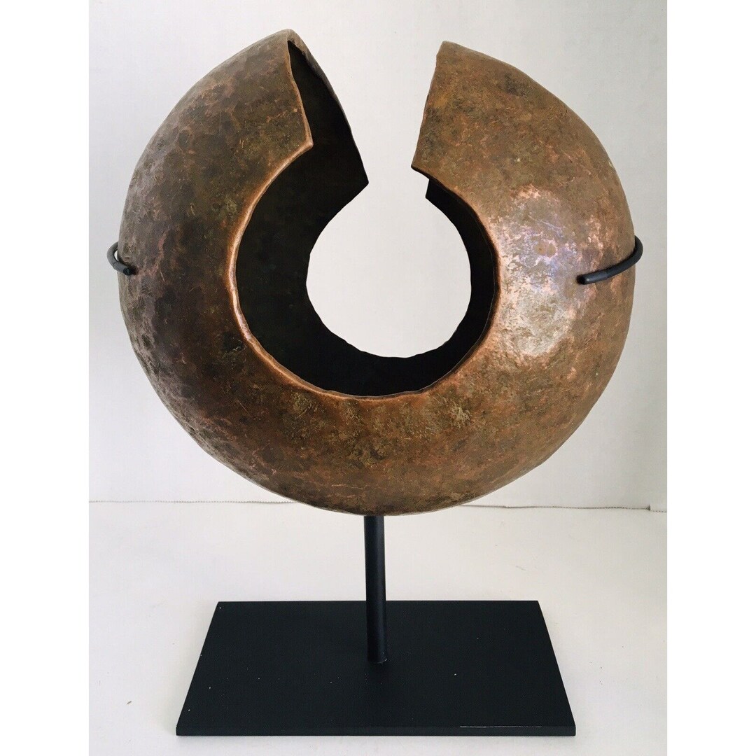 African Mbole Tribe Copper Currancy Anklet Sculpture on Display Stand ...