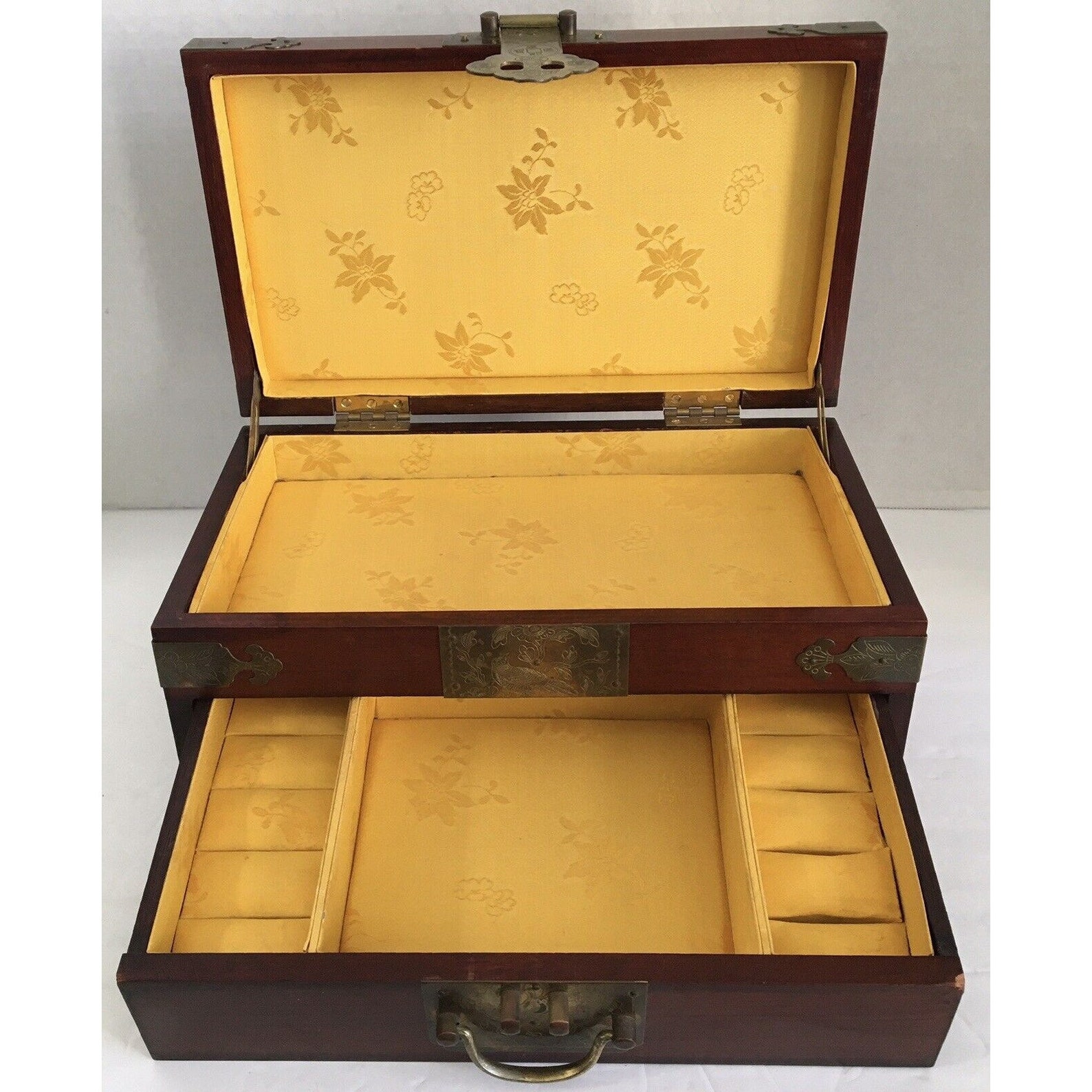 Vintage Chinese Rosewood Hongmu Jewelry Dresser Box With Oranate Brass ...