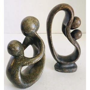 Two Authentic Rapoko Stone Shona Zimbabwe Sculptures Parents Embracing ...