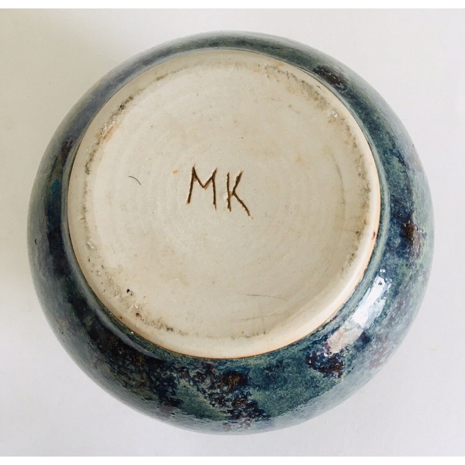 Blue and Green Ceramic Vase or Bowl Signed by Artist mk 4.5 Tall - Etsy