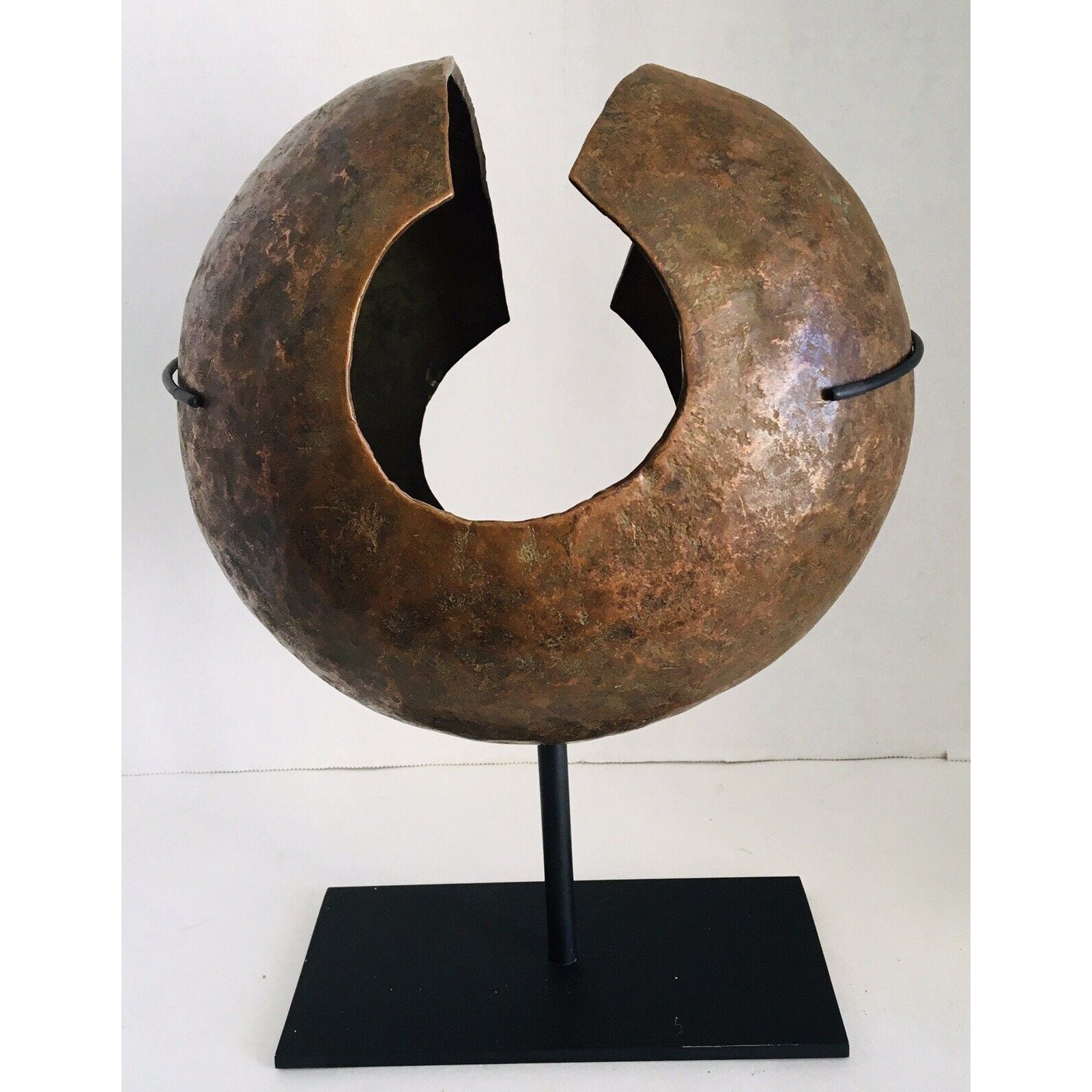 African Mbole Tribe Copper Currancy Anklet Sculpture on Display Stand ...