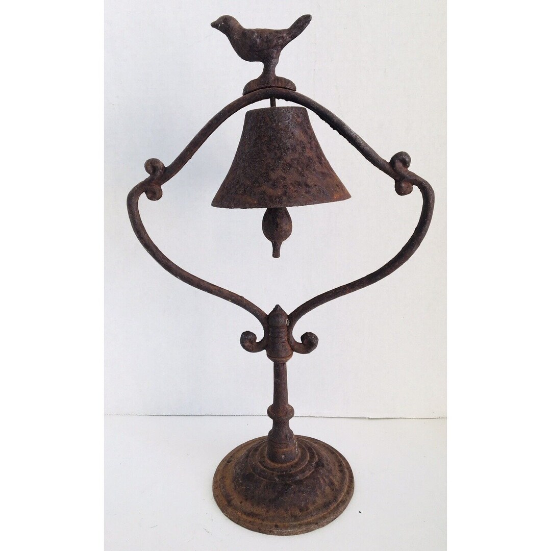 Vintage Cast Iron Table Top Dinner Bell Bird Full Rust 17.25