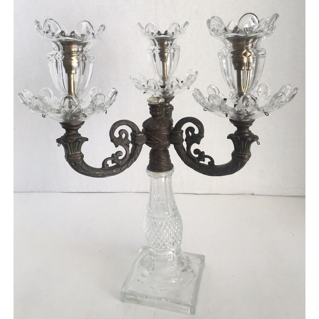 Repurposed Lamp Pieces Create a 3 Arm Candelabra Brass Glass Crystal - Etsy