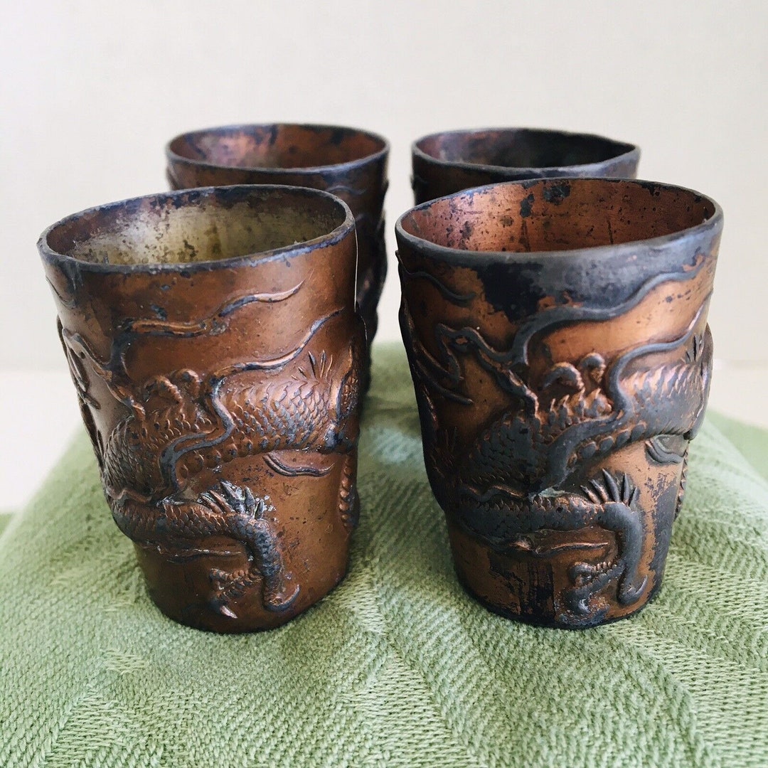 Antique Copper Dragon Shot Glass Cups Set of Four Unique 1.75" Tall - Etsy