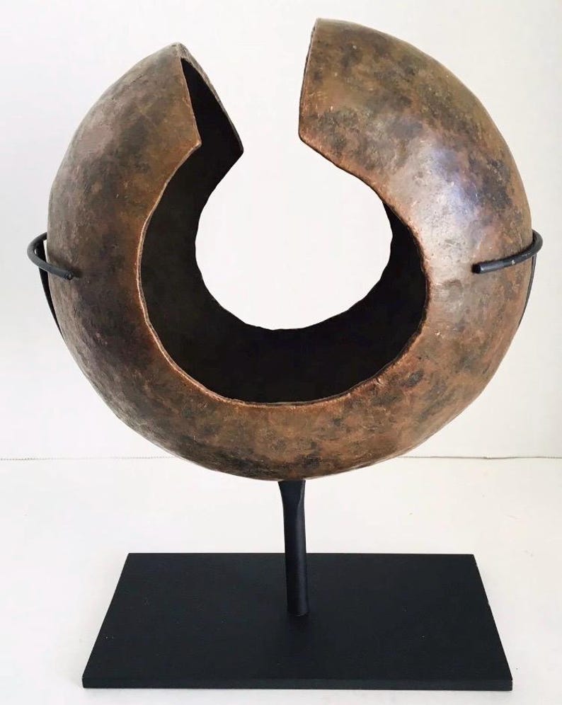African Mbole Tribe Copper Currency Anklet Sculpture on Display Stand ...