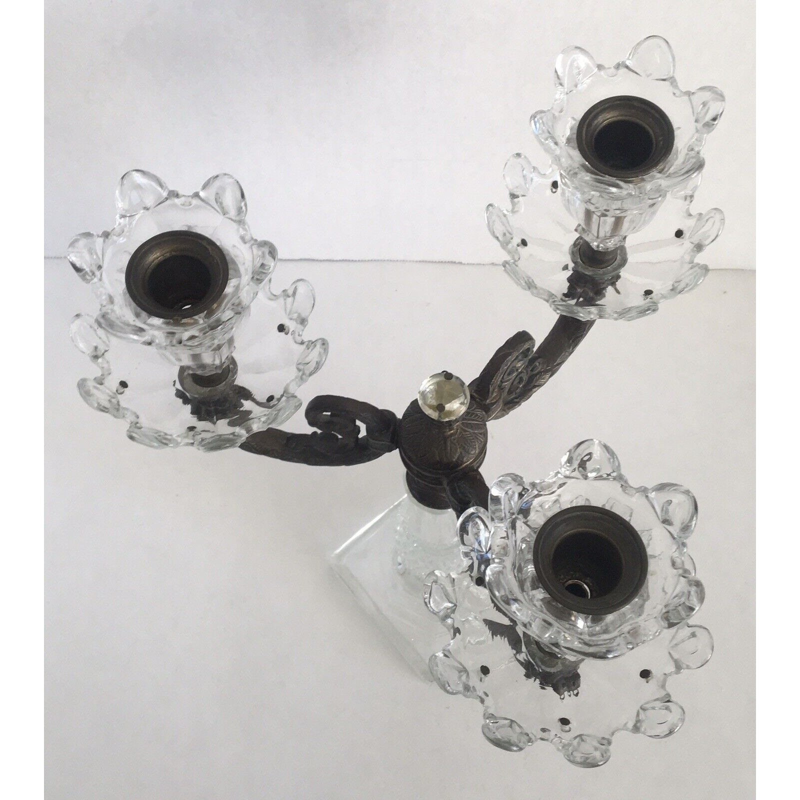 Repurposed Lamp Pieces Create a 3 Arm Candelabra Brass Glass Crystal - Etsy