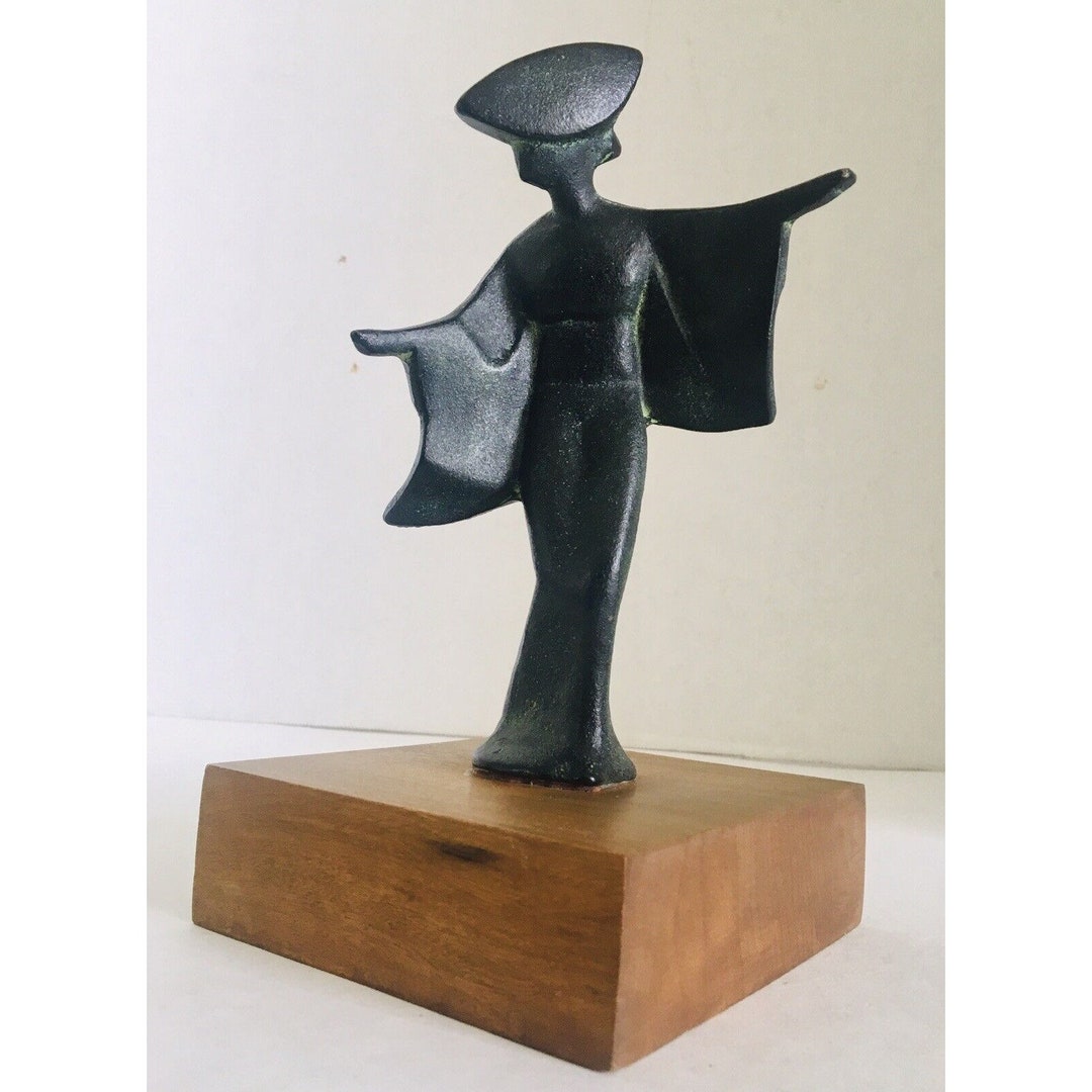 Vintage MCM Cast Iron Japanese Dancing Geisha Kimono Figure Mounted on ...