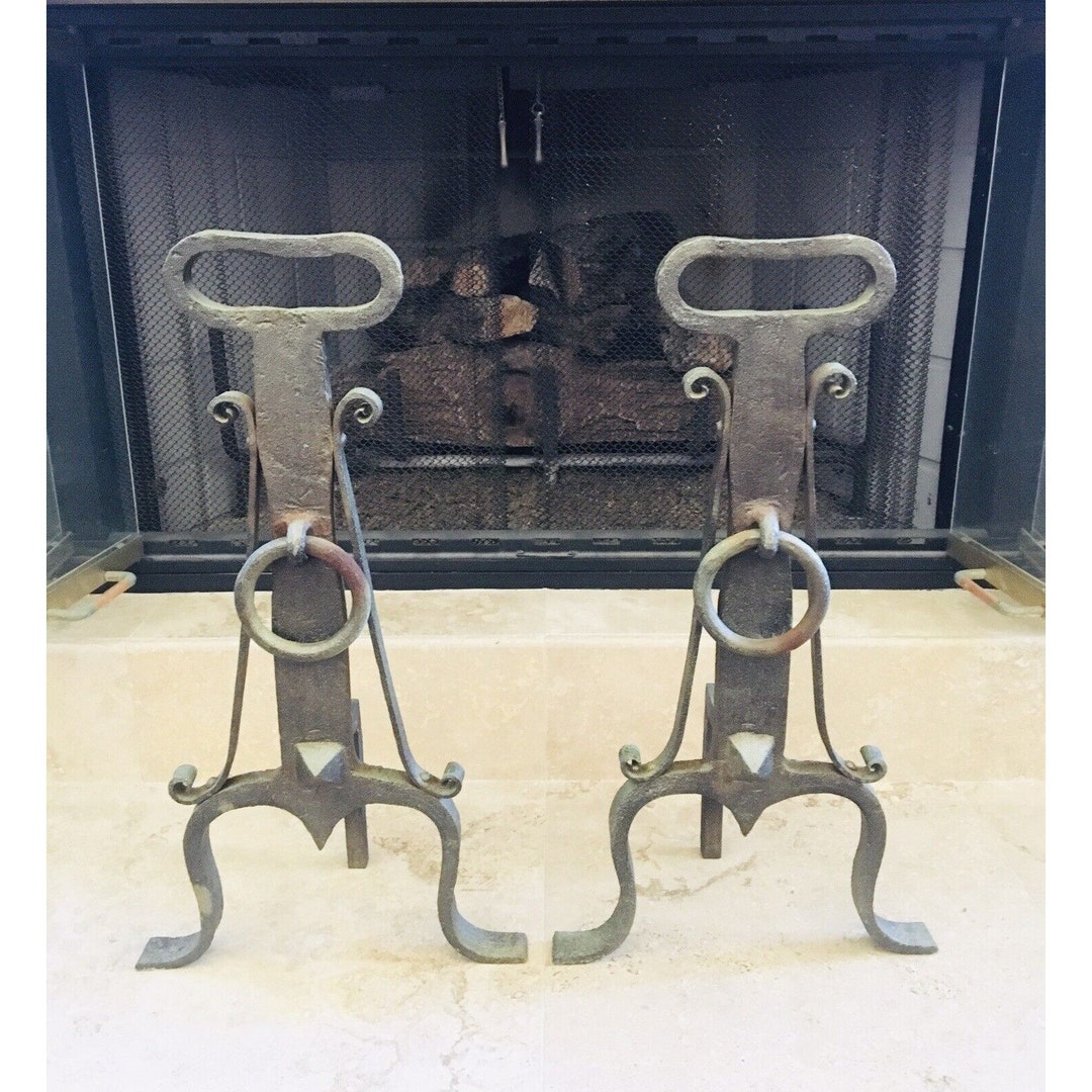 Antique Cast Iron Andiron Set Arts & Crafts Mission Style - Etsy