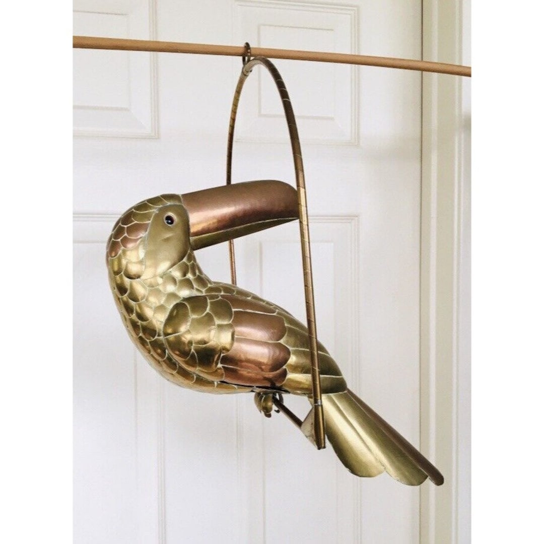 Vintage Sergio Bustamante Large Toucan Bird Sculpture on Perch Brass ...