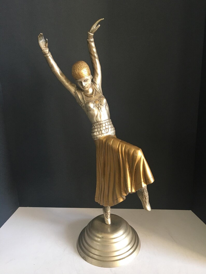 In the Style of Demetre Chiparus Vintage Metal Sculpture Dancer 23.5 ...